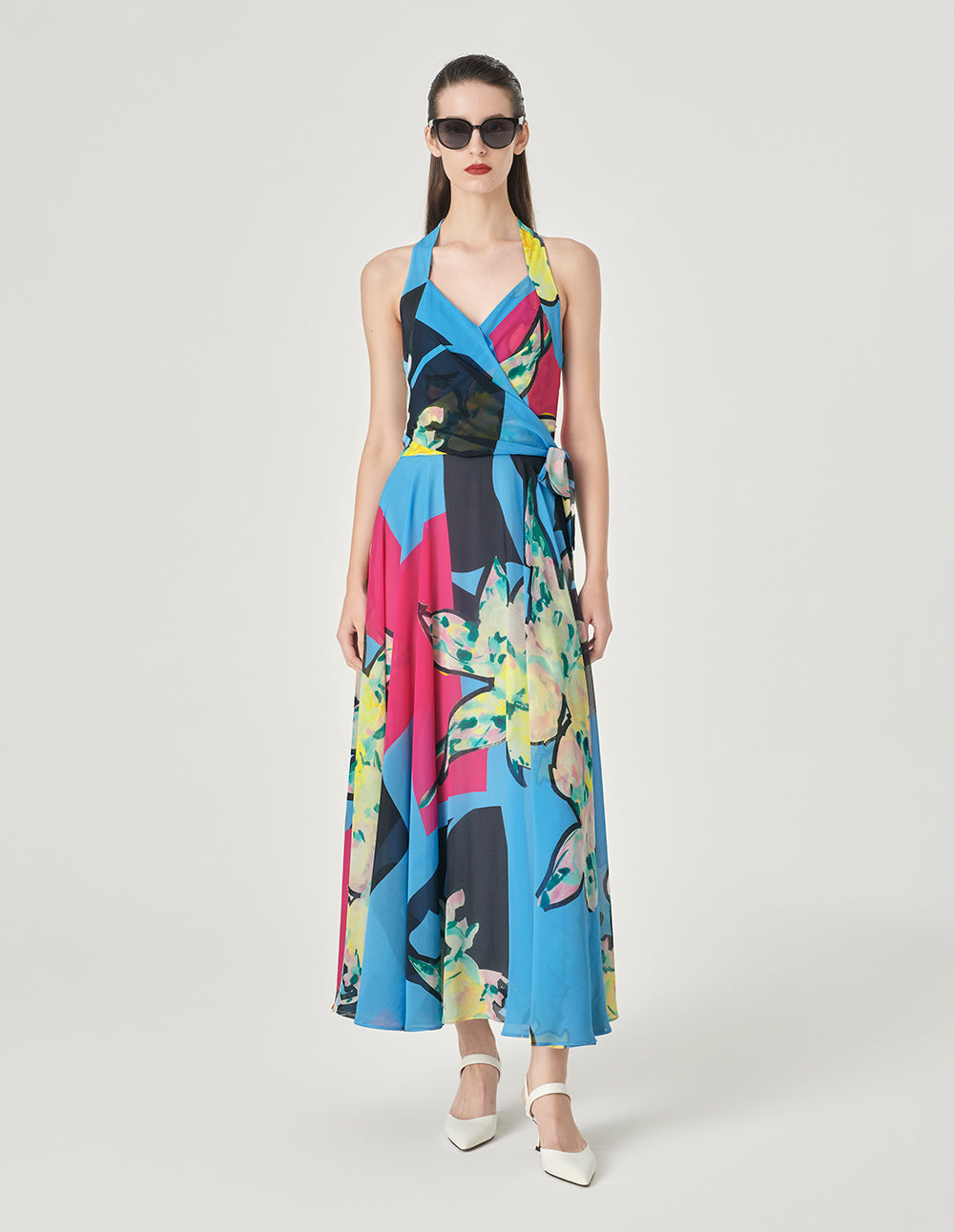 MARYLING Women's Halter Neck Design Full Swing Georgette Print Dress