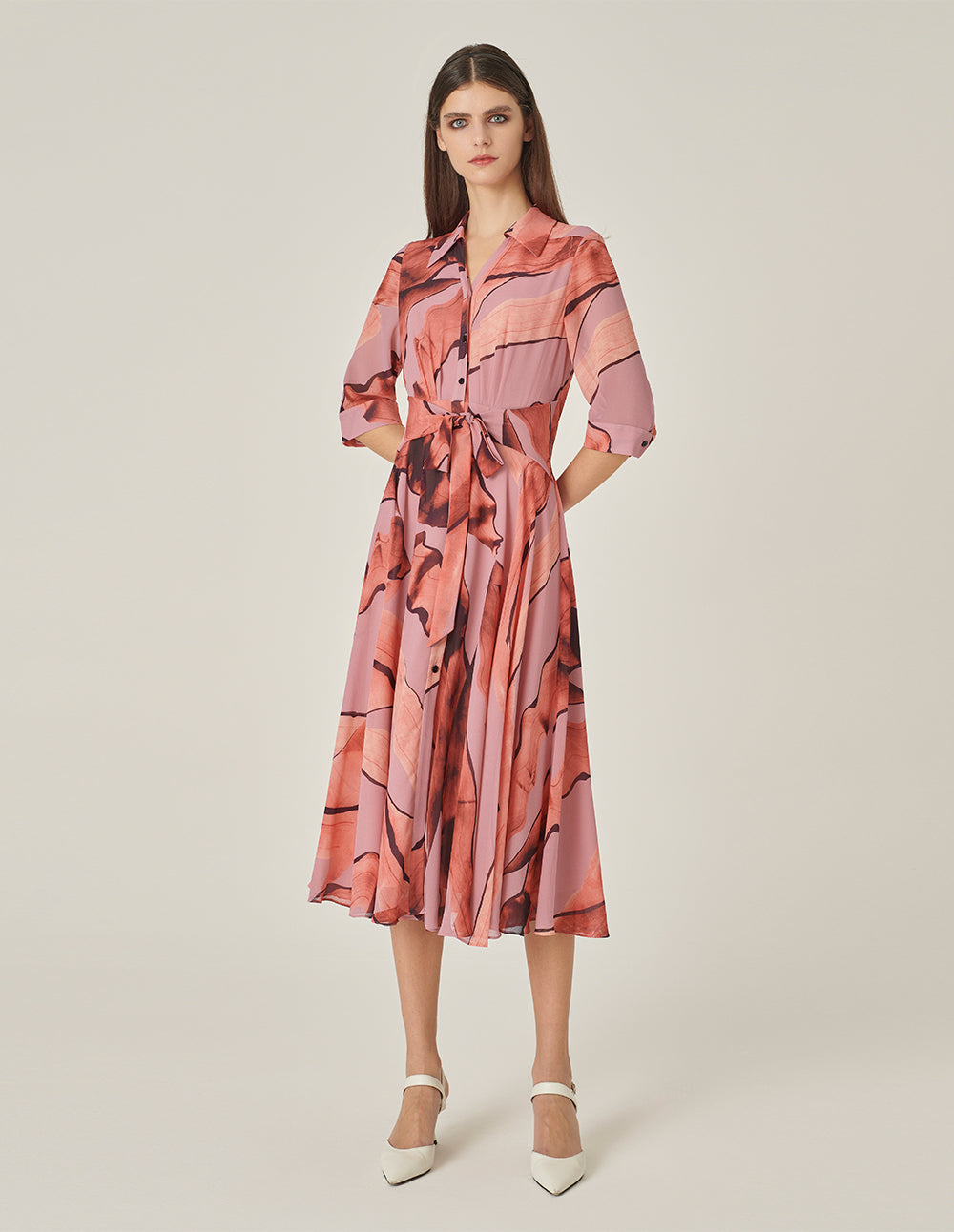 MARYLING Women's 3/4 Sleeve Swing Print Shirt Dress