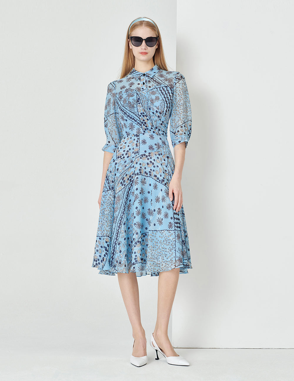 MARYLING Women's Pleated Shirt Print Dress