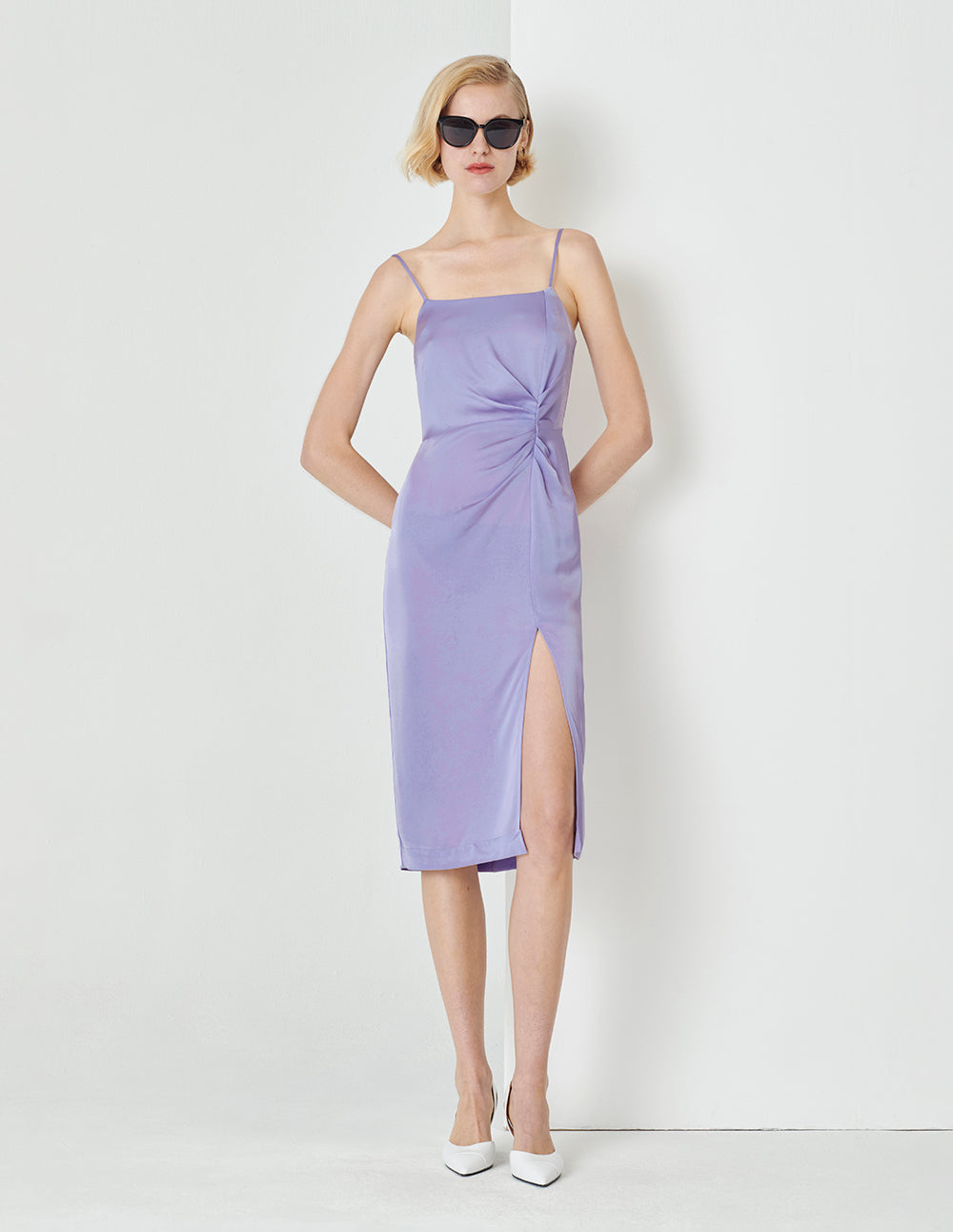 MARYLING Women's Taro Purple Pleated Straight Slip Dress